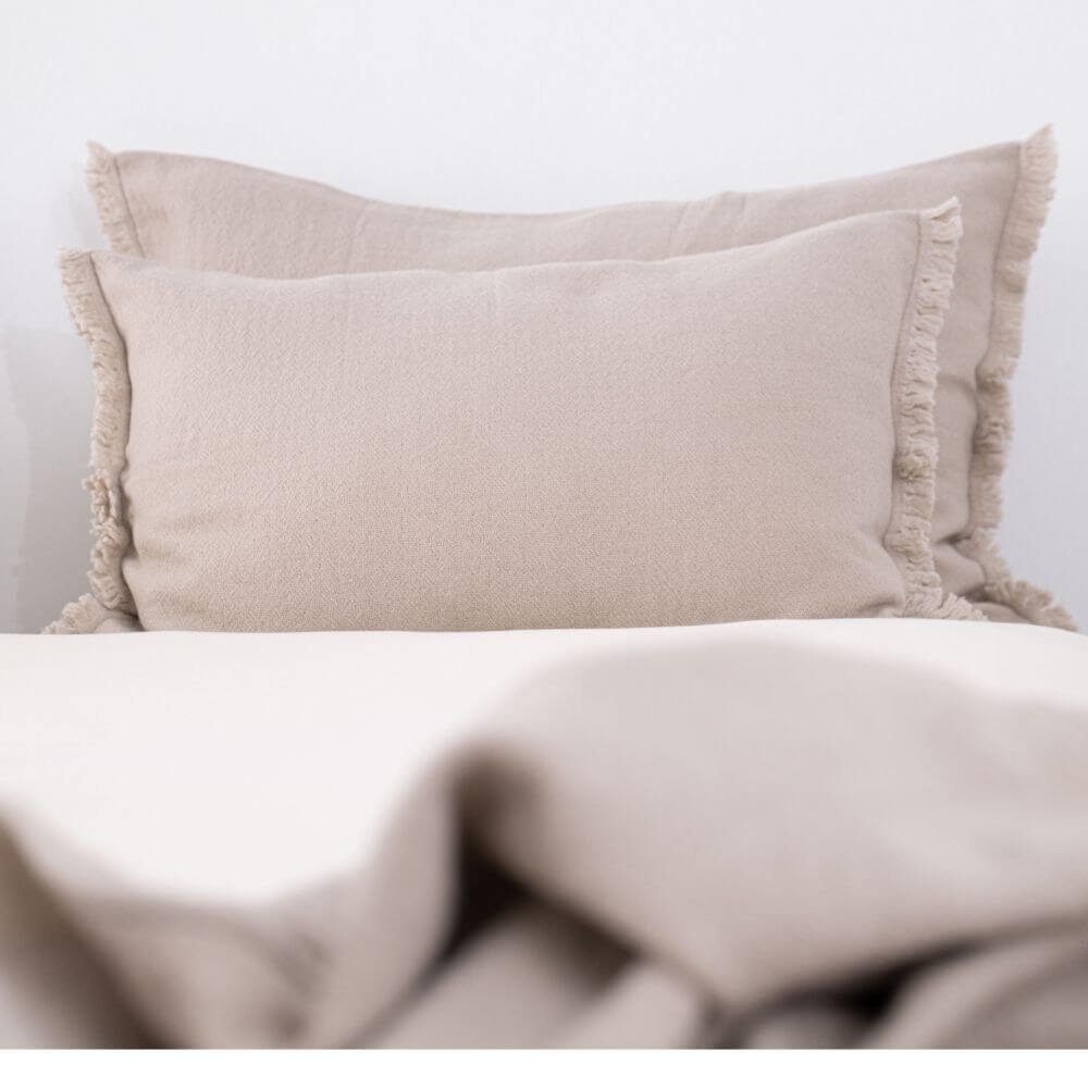 Wool pillowcase 60x40 with fringes | beige pillow | moyha pillowcases