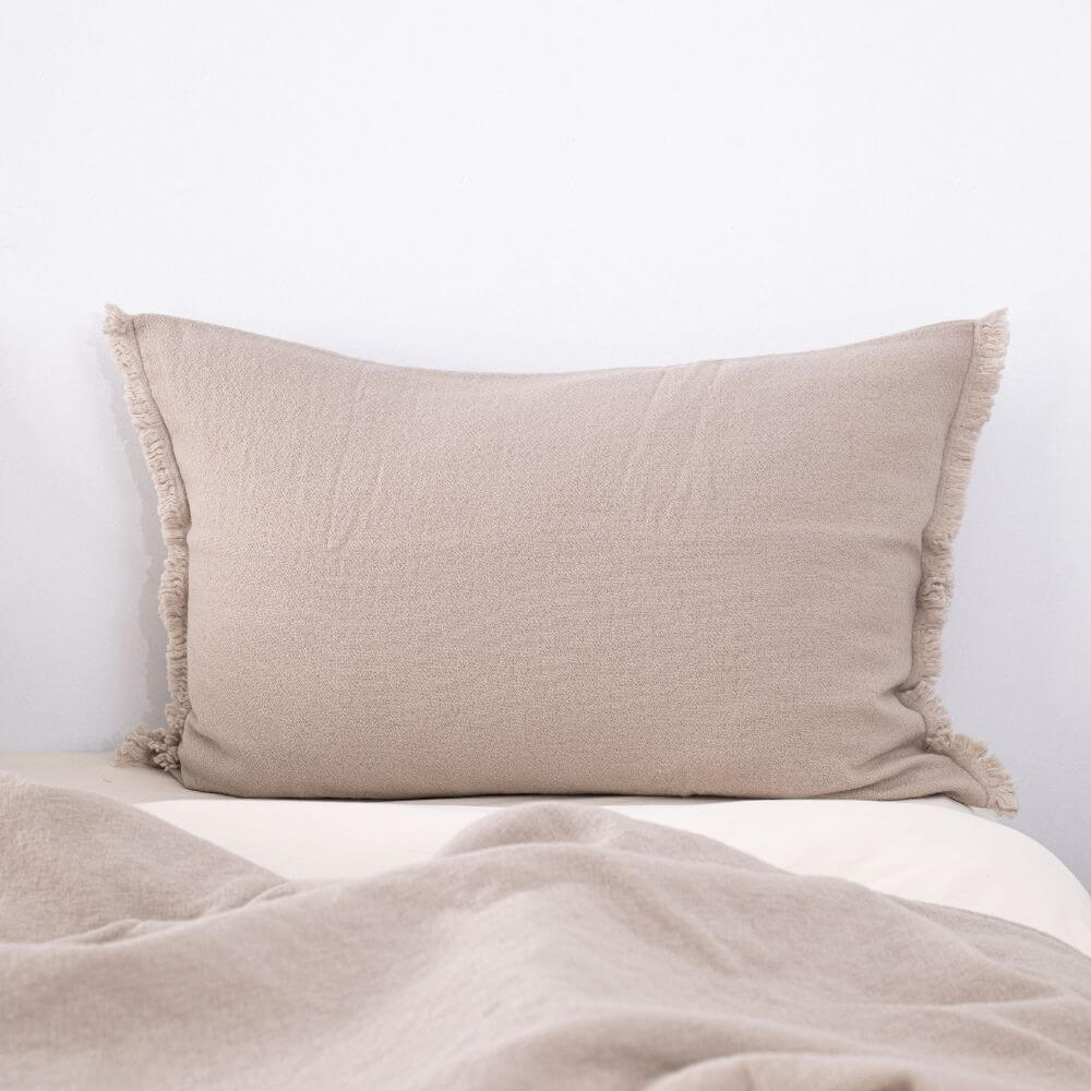Beige wool pillowcase with decorative edge | pillows | moyha pillowcases
