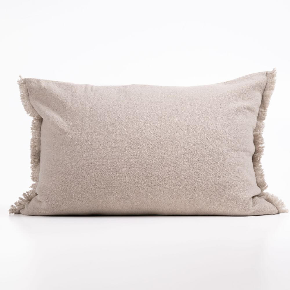 Beige wool pillowcase with decorative edge | pillows | moyha pillowcases